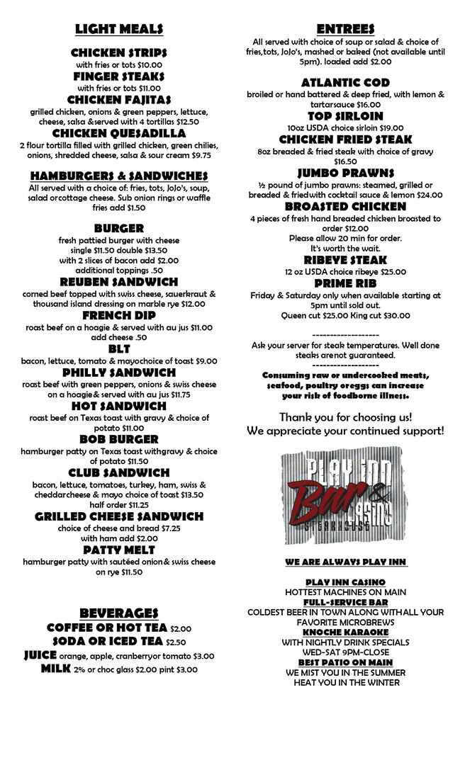 Menu | Play Inn Restaurant and Casino